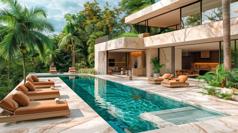 Beautiful Luxurious Outdoor Pool Area Stock Illustration - Illustration ...