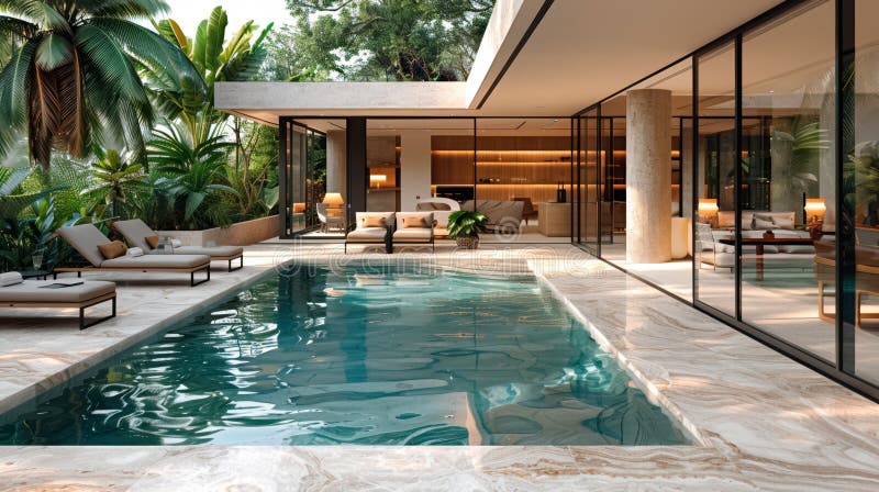 Beautiful Luxurious Outdoor Pool Area Stock Illustration - Illustration ...