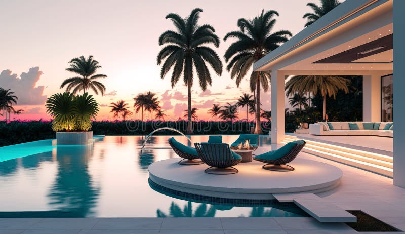 Beautiful Luxurious Outdoor Pool Area, Generative AI Stock Illustration ...