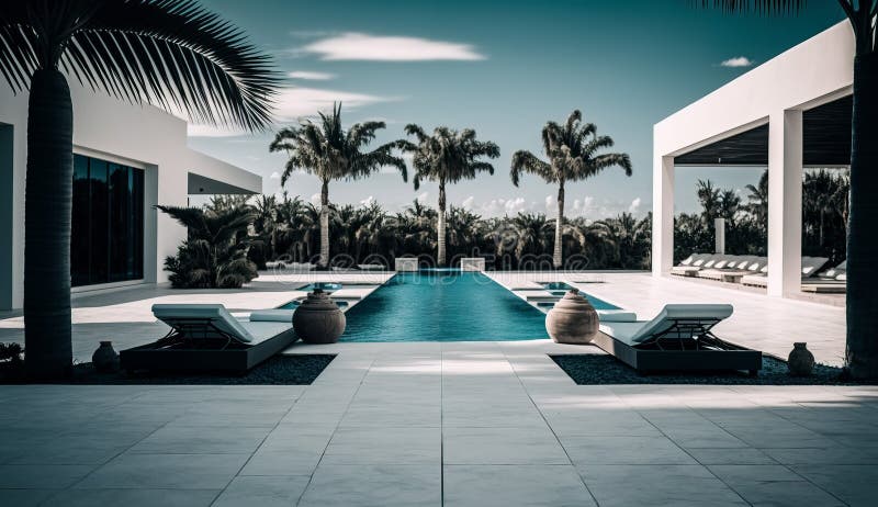 Beautiful Luxurious Outdoor Pool Area, Generative AI Stock Illustration ...