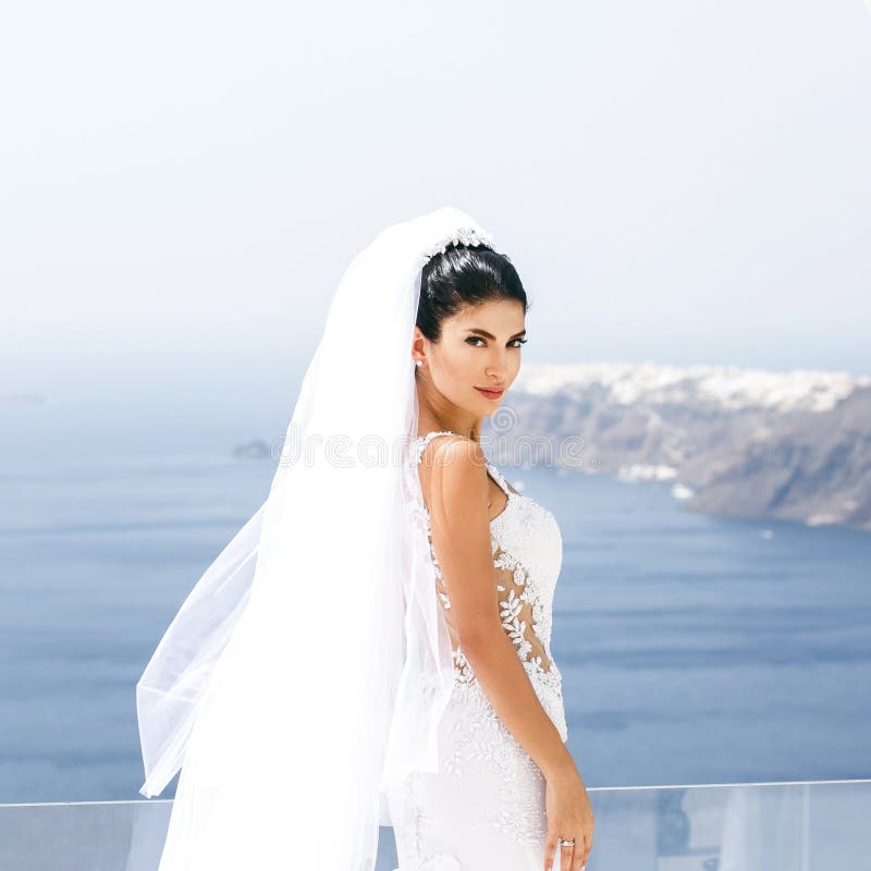 Beautiful Luxury Bride on Sea Stock Image - Image of female, beauty ...