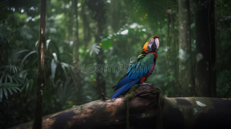 Beautiful Macaw Bird Sitting on a Branch in the Jungle. Stock ...