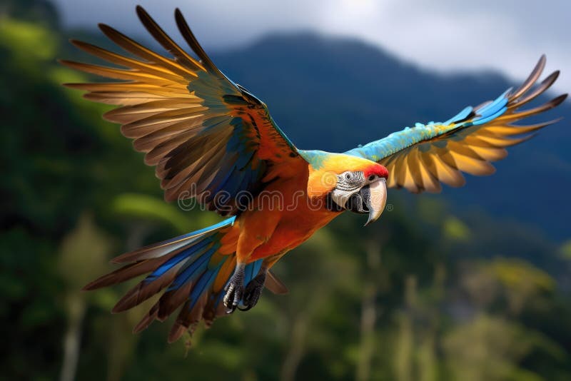 Beautiful Macaw Flying, Ara Arakanga Stock Illustration - Illustration ...