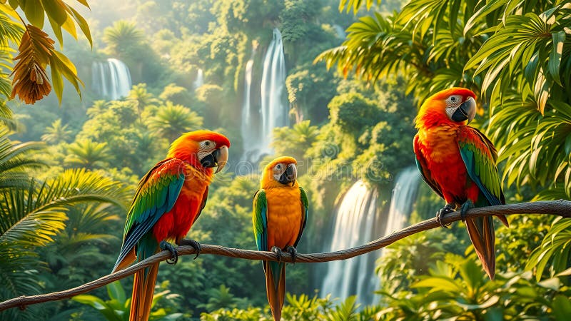 Beautiful Macaws Sitting on the Branch in the Tropical Rainforest Stock ...
