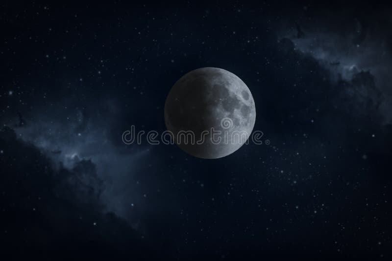 Beautiful Magic Blue Night Sky with Clouds and Fullmoon and Stars Stock ...