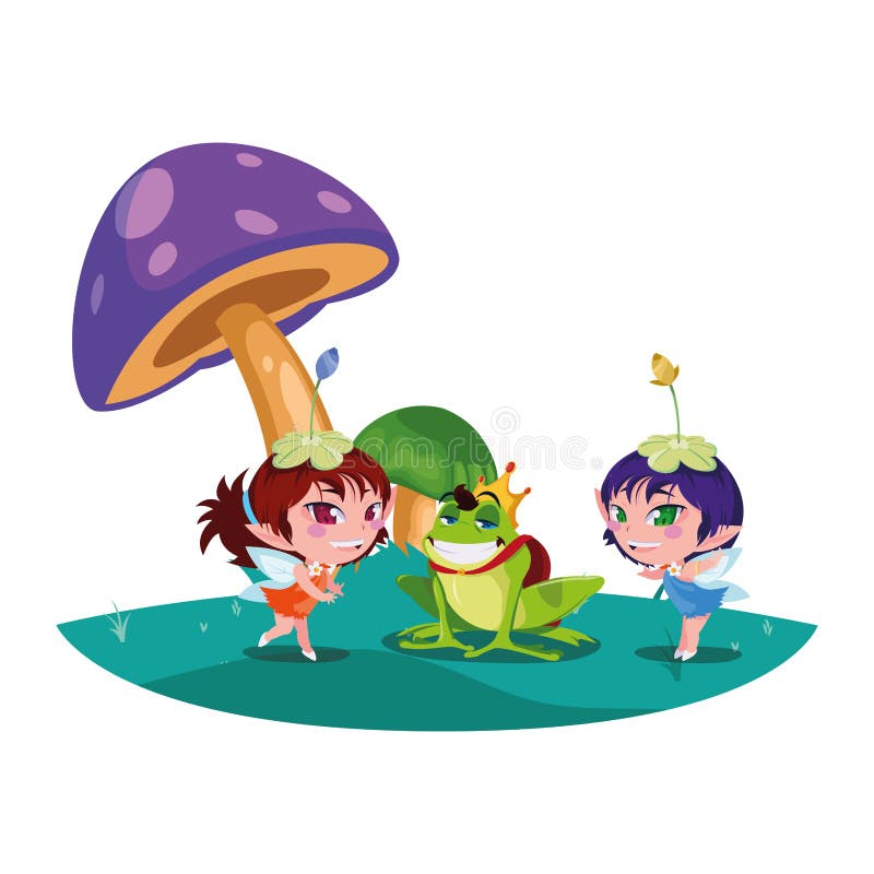 Beautiful Magic Fairies with Toad Prince in the Garden Stock ...