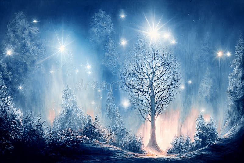Beautiful Magic Night Forest. Digital Art Stock Illustration ...