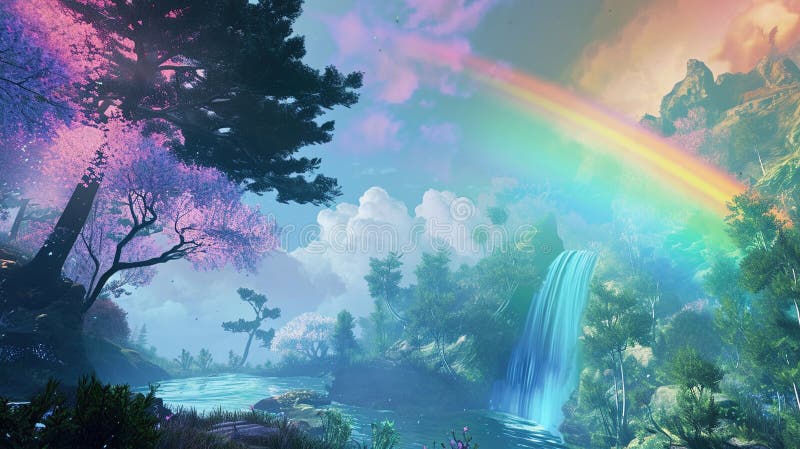 Beautiful Magic of Rainbow Nature. Generative Ai Stock Illustration ...
