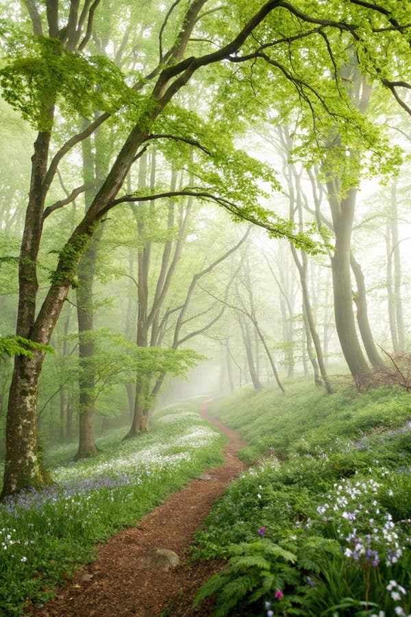 Beautiful Magic Spring Forest Landscape Stock Illustration ...
