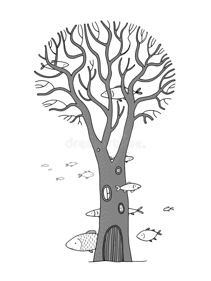 Beautiful Magic Tree and Sea Fish. Stock Vector - Illustration of ...
