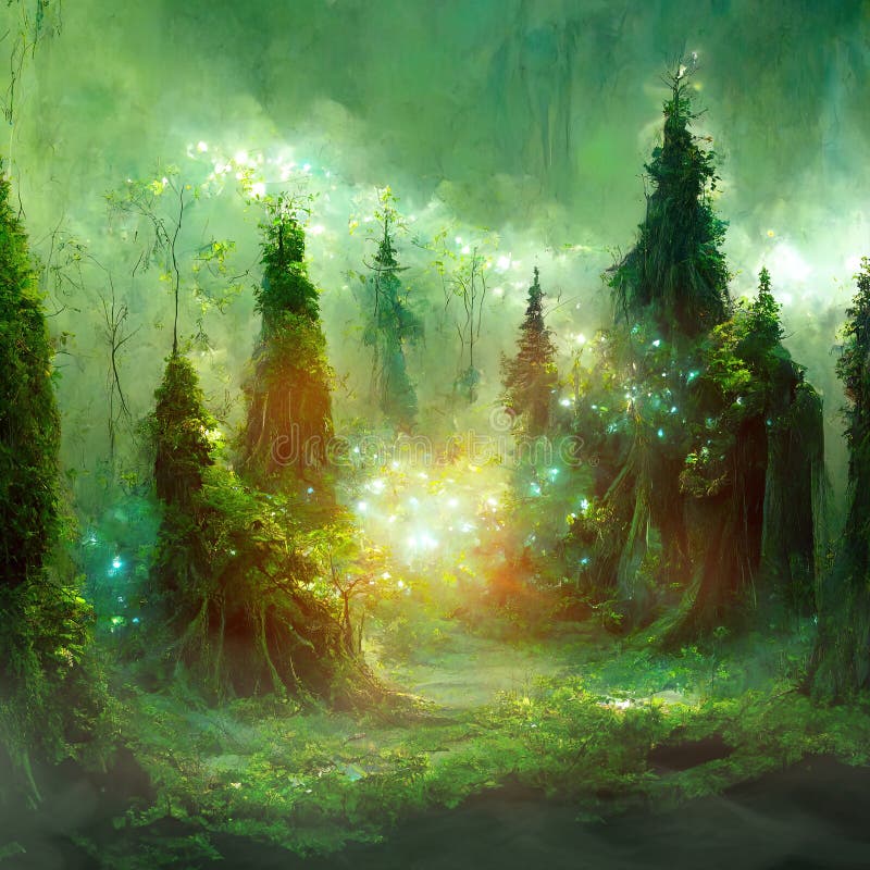 Beautiful Magical Fairy Forest with Glowing Lights Stock Image - Image ...