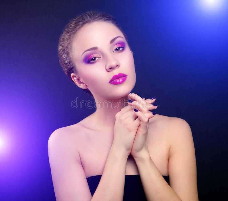 Beautiful Saxy Woman with Bright Pink Makeup Stock Photo - Image of ...