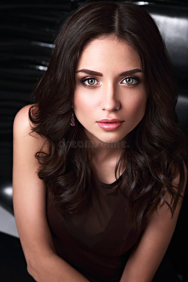 Beautiful Makeup Woman With Pink Lipstick Contrast Eyebrow And Long
