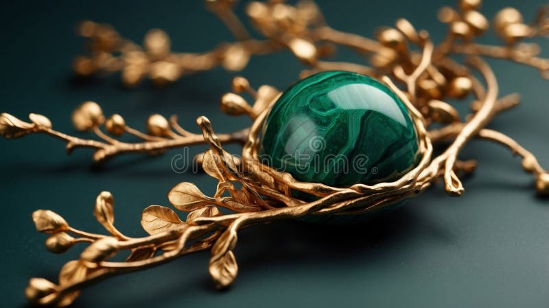 Beautiful Malachite Background Alongside Golden Branches. Stock ...