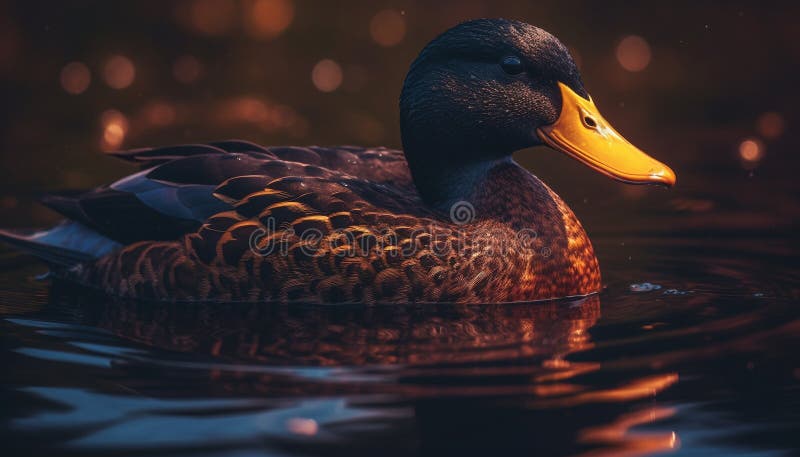 A Beautiful Mallard Duck Reflects Its Vibrant Colors in the Pond ...