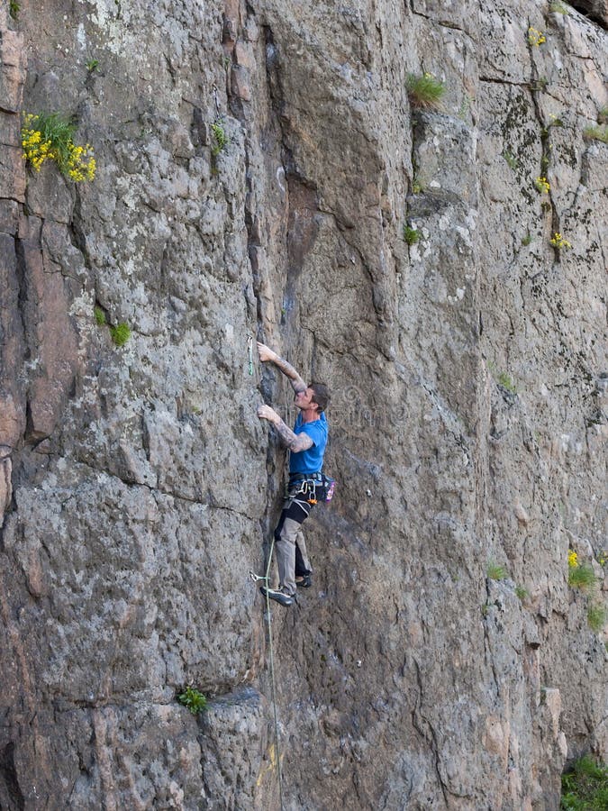Beautiful Man Climbs a High Mountain. Stock Photo - Image of climbing ...