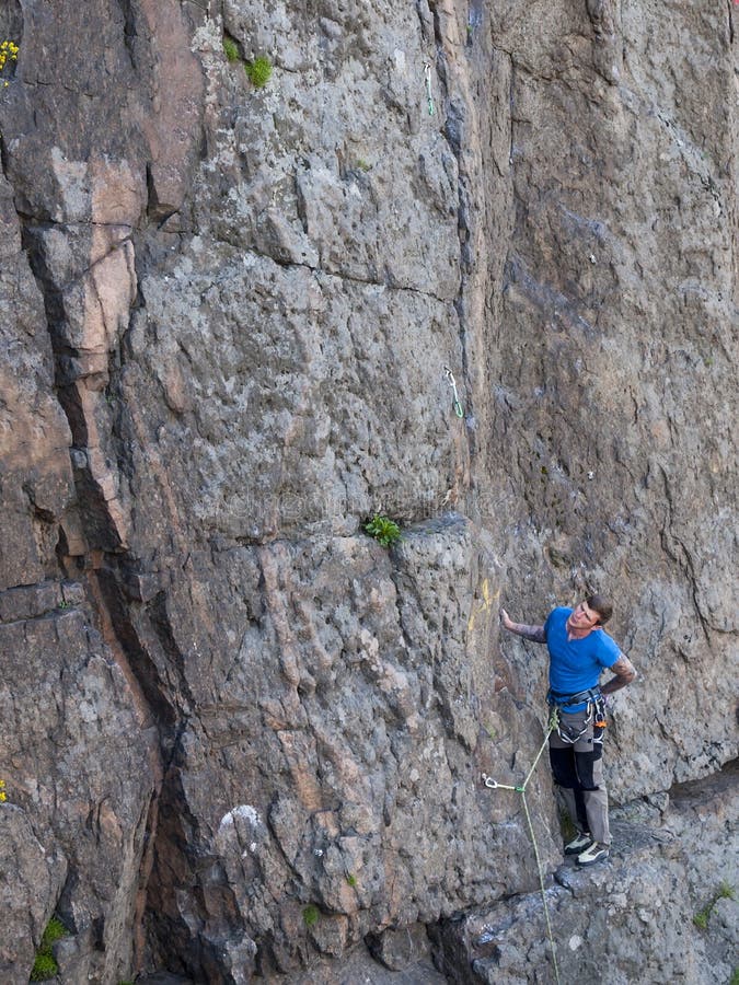 Beautiful Man Climbs a High Mountain. Stock Photo - Image of rope ...