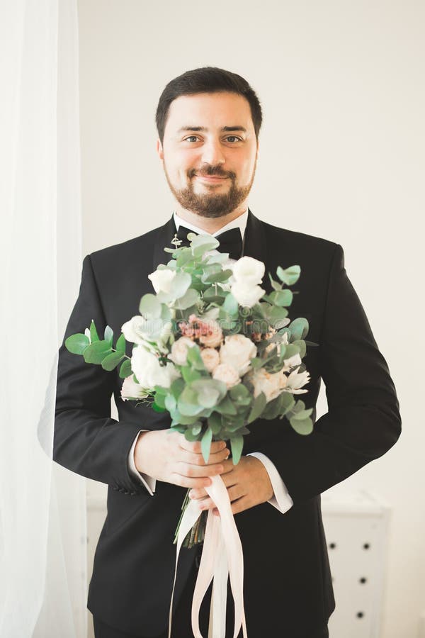 Beautiful Man, Groom Posing and Preparing for Wedding Stock Image ...