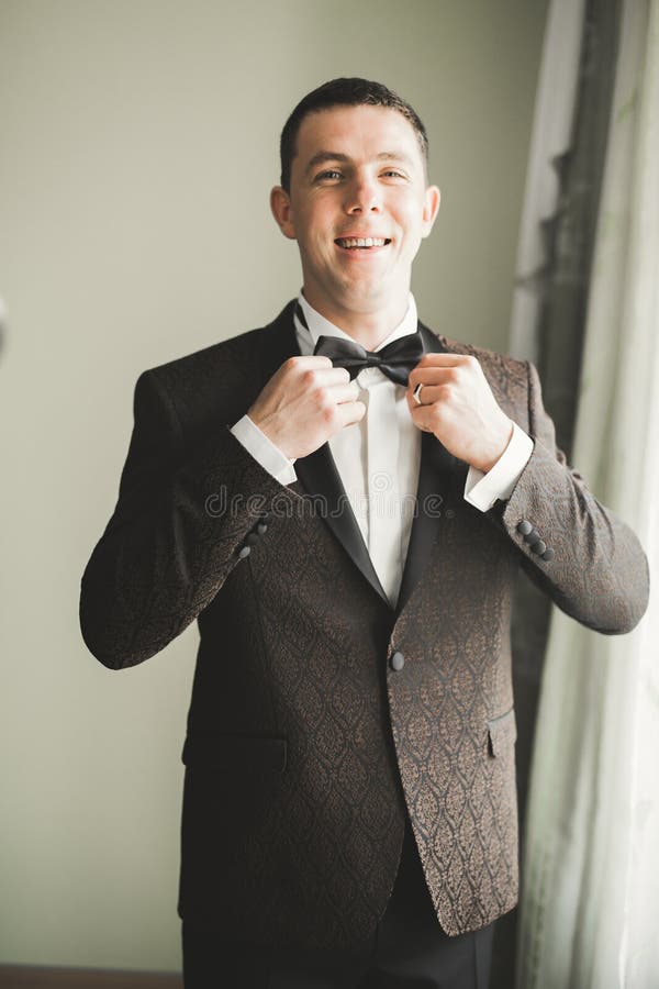 Beautiful Man, Groom Posing and Preparing for Wedding Stock Image ...