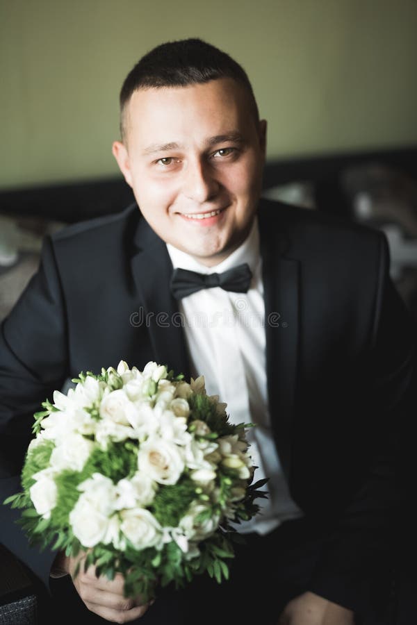 Beautiful Man, Groom Posing and Preparing for Wedding Stock Image ...