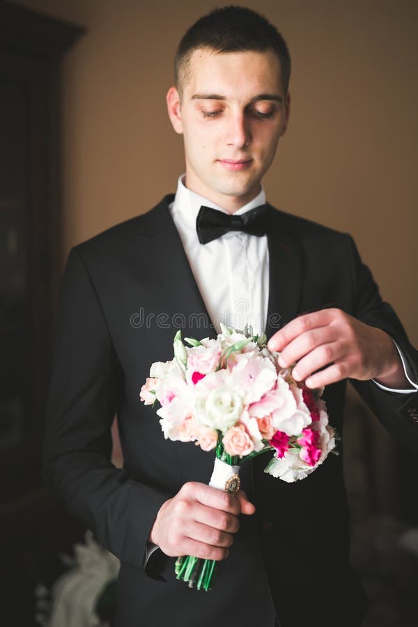 Beautiful Man, Groom Posing and Preparing for Wedding Stock Photo ...
