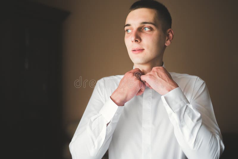 Beautiful Man, Groom Posing and Preparing for Wedding Stock Image ...
