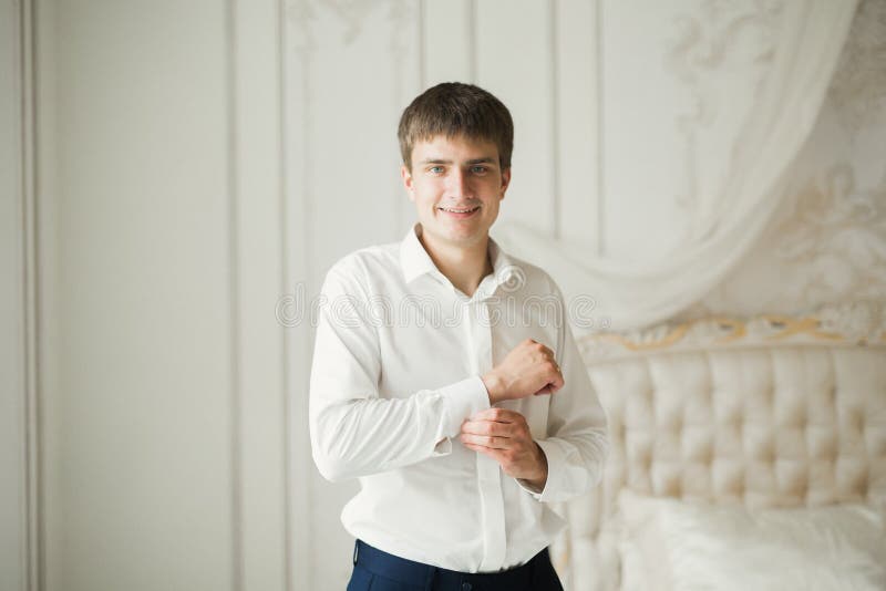 Beautiful Man, Groom Posing and Preparing for Wedding Stock Photo ...