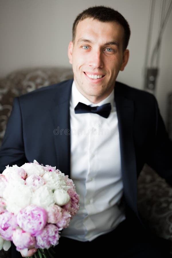 Beautiful Man, Groom Posing and Preparing for Wedding Stock Photo ...