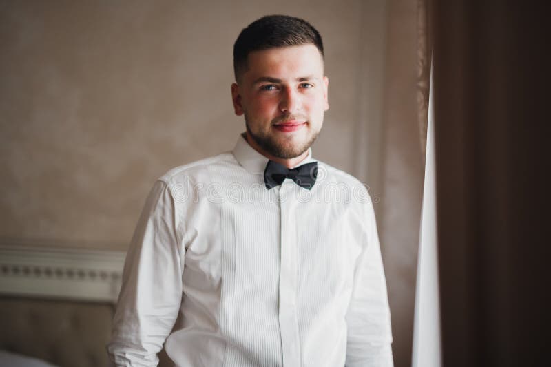 Beautiful Man, Groom Posing and Preparing for Wedding Stock Photo ...