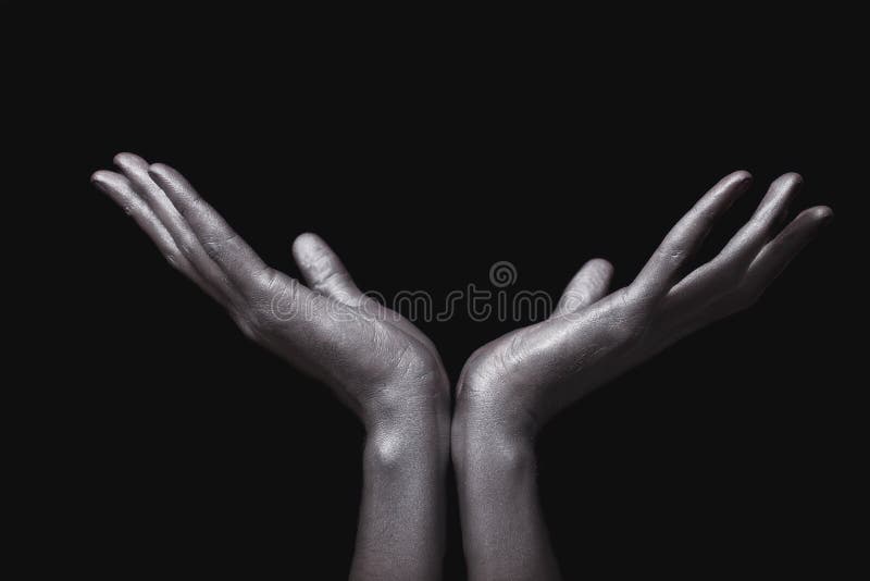 Silver Men S Hands Holding Red Magic Glow Stock Image - Image of light ...