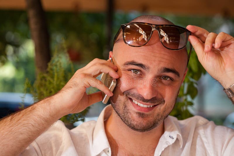 Beautiful Man Smiling while on the Phone Stock Image - Image of fashion ...