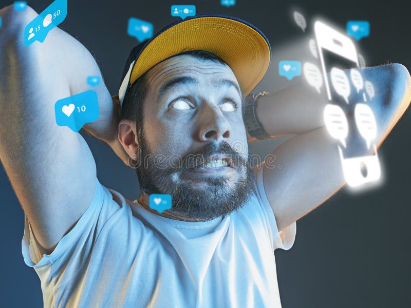 Man Using Interface Modern Technology and Digital Layer Effect for ...