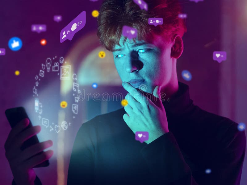 Man Using Interface Modern Technology and Digital Layer Effect for ...