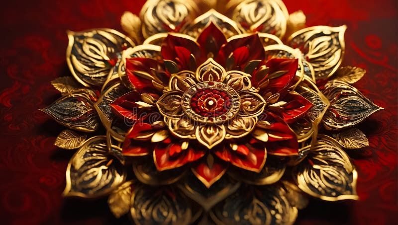 Beautiful Mandala, Red, Gold Pattern Stock Illustration - Illustration ...