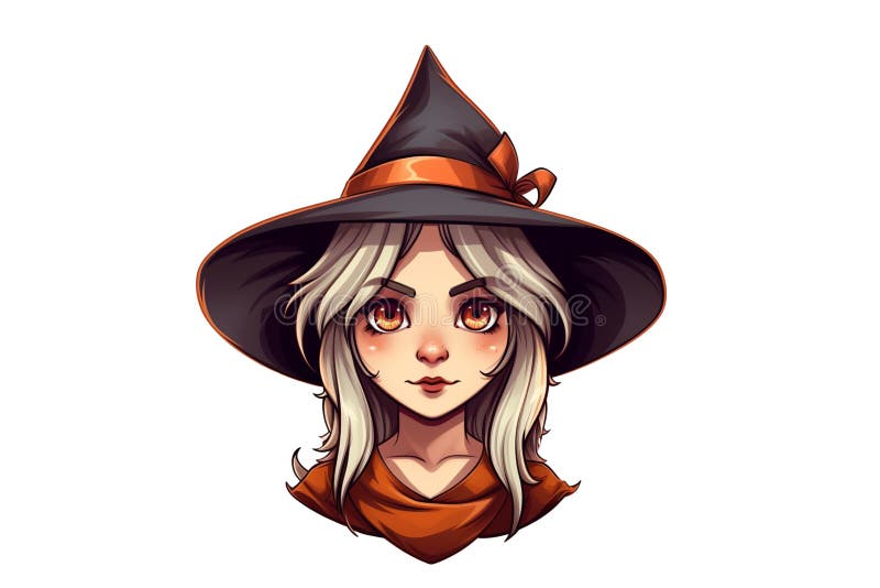 Beautiful Manga Cartoon Style Girl Wearing Witch Costume Hat Isolated