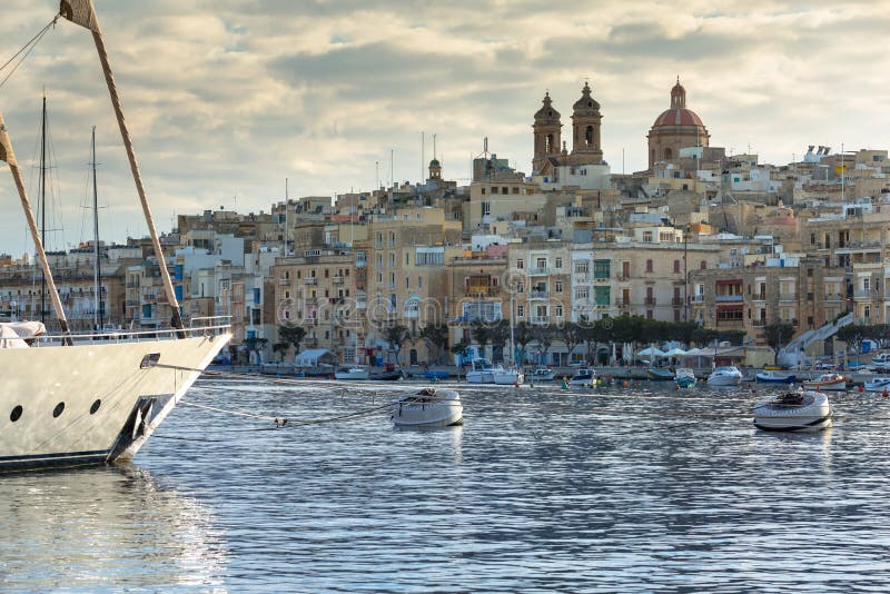 Beautiful Marina of Isla Town at Sunset, Malta Stock Photo - Image of ...