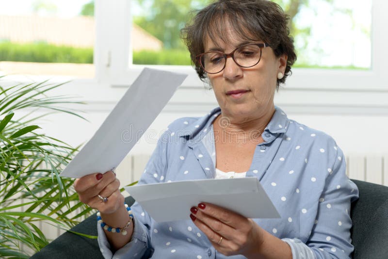 Beautiful Mature Woman Opens the Mail Stock Photo - Image of people ...