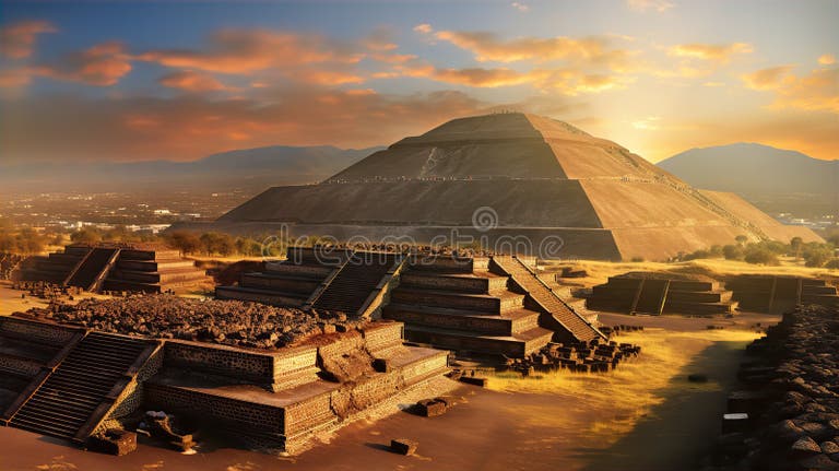 Beautiful Mayan Pyramid Complex at Sunset with Dramatic Sky Stock ...