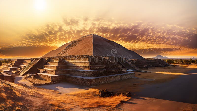 Beautiful Mayan Pyramid Complex at Sunset with Dramatic Sky Stock ...