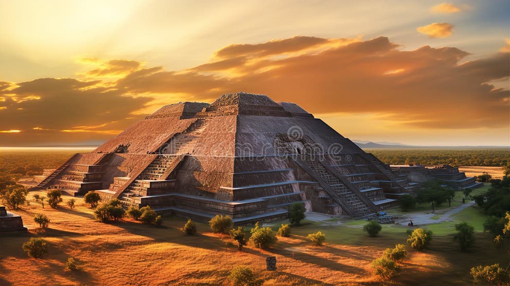 Beautiful Mayan Pyramid Complex at Sunset with Dramatic Sky Stock ...