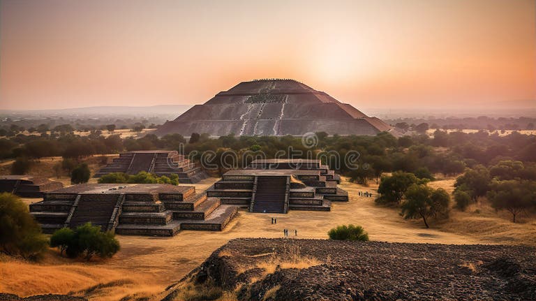 Beautiful Mayan Pyramid Complex at Sunset with Dramatic Sky Stock ...