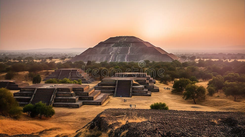 Beautiful Mayan Pyramid Complex at Sunset with Dramatic Sky Stock ...