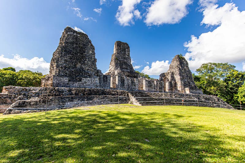 Beautiful Mayan Temple with Three Pyramids in One Building in Xpujil ...