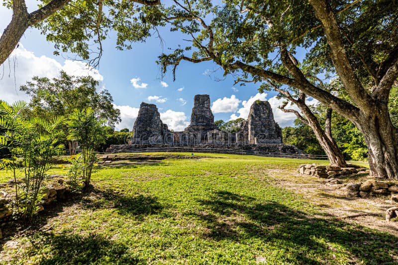 Beautiful Mayan Temple with Three Pyramids in One Building in Xpujil ...