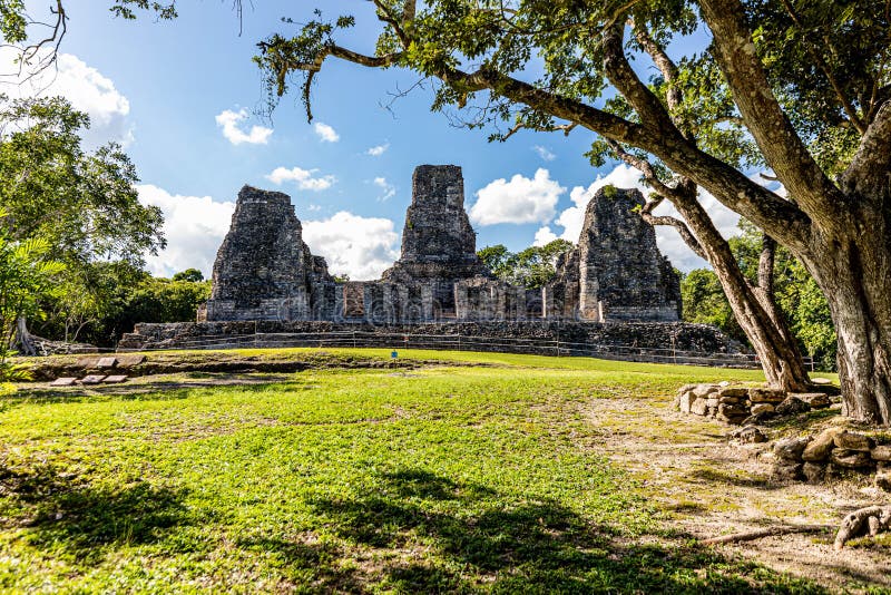 Beautiful Mayan Temple with Three Pyramids in One Building in Xpujil ...