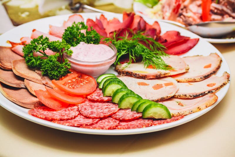 Beautiful Meat and Sausage Sliced Stock Photo - Image of plant ...