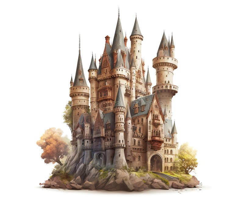 Beautiful Castle Isolated on White, Illustration Generated by AI Stock ...
