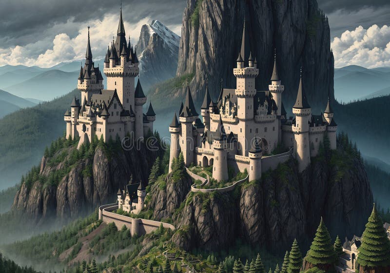 Beautiful Medieval Castle in the Mountains. Fantasy Landscape with ...