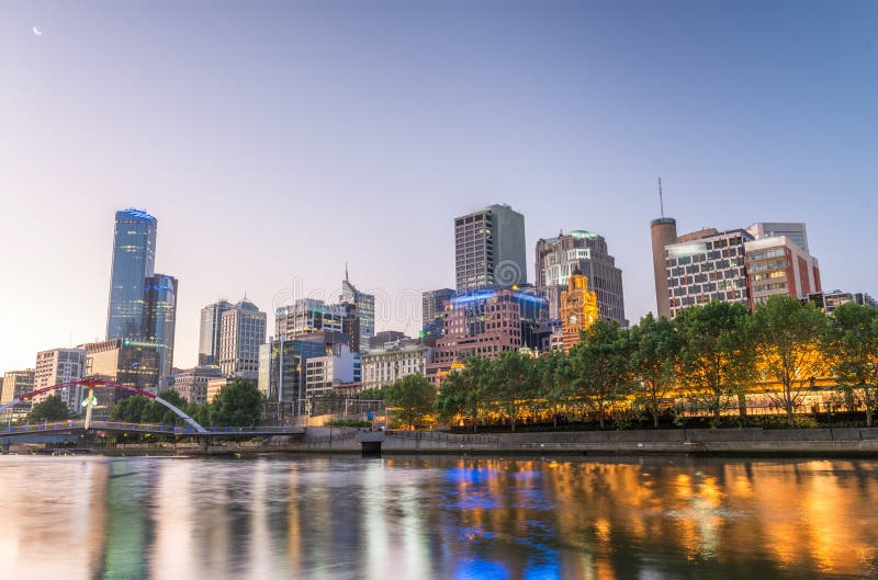 Beautiful Melbourne Sunset Skyline with Yarra River Reflections Stock ...