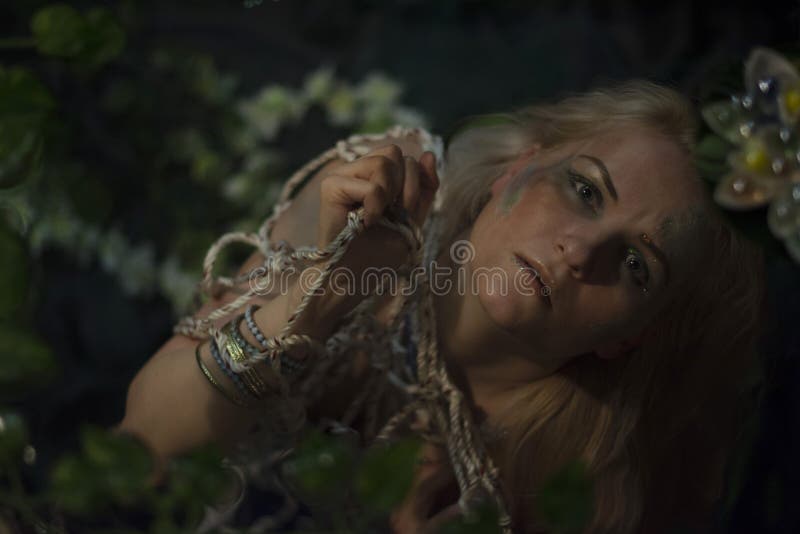 The Beautiful Mermaid Hit the Net Underwater Stock Image - Image of ...